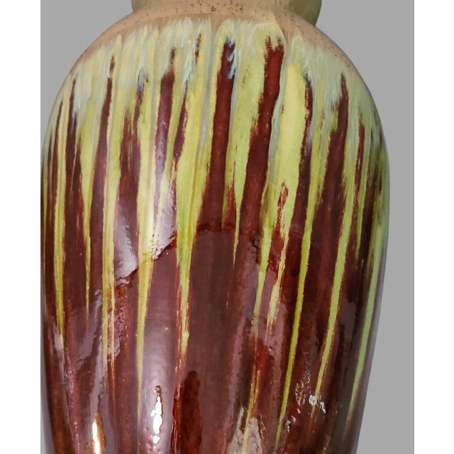 Mid-Century Modern Style Ceramic Drip Glazed Earth Tone Vase | Chairish
