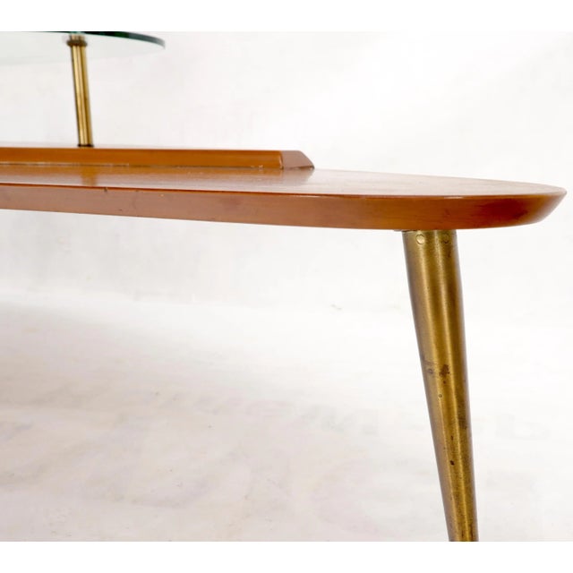Organic Kidney Comma Shape Two-Tier Glass Top Brass Leg Walnut Coffee ...
