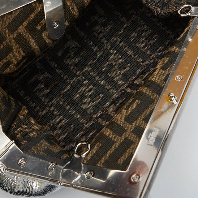 Fendi Silver Laminated Leather Small First Clutch | Chairish