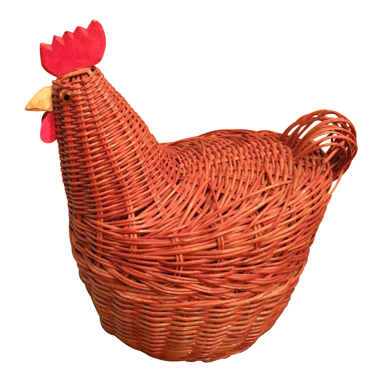 Mid 20th Century Painted with Glass Eyes Chicken Basket | Chairish