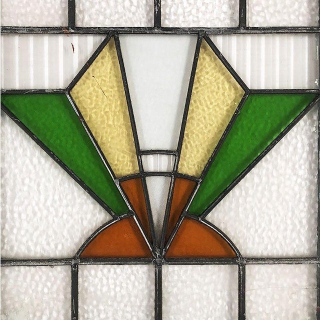 1920s Geometric Art Deco Stained Glass Wall Art Window With Wood Frame ...