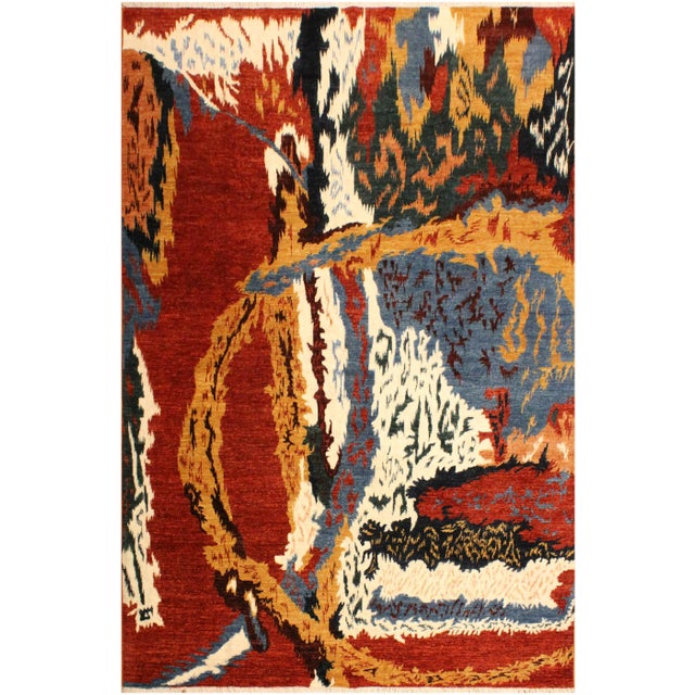 Abstract Modern Red/Ivory Wool Rug - 8'3 X 9'7 | Chairish