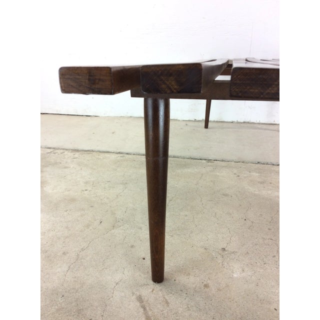 Mid Century Modern Slat Bench Coffee Table With Walnut Finish | Chairish