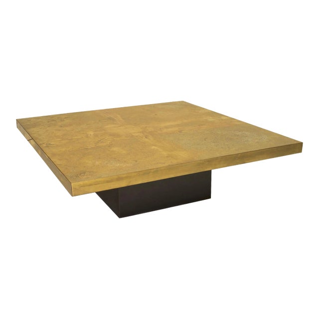 George Mathias Belgian Modern Square Etched Brass Coffee Table | Chairish