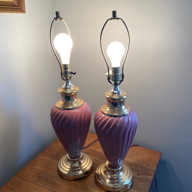 Pair of Late 20th Century Postmodern Dusky Pink and Gold Lamps With ...