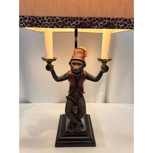 Vintage Maitlyn-Smith Style Bellhop Monkey Table Lamp With Leopard ...