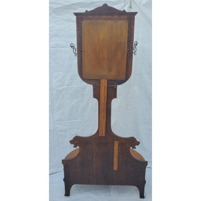 Victorian 1890s Lion Carved Double Hall Seat / Hall Tree With Hooks ...