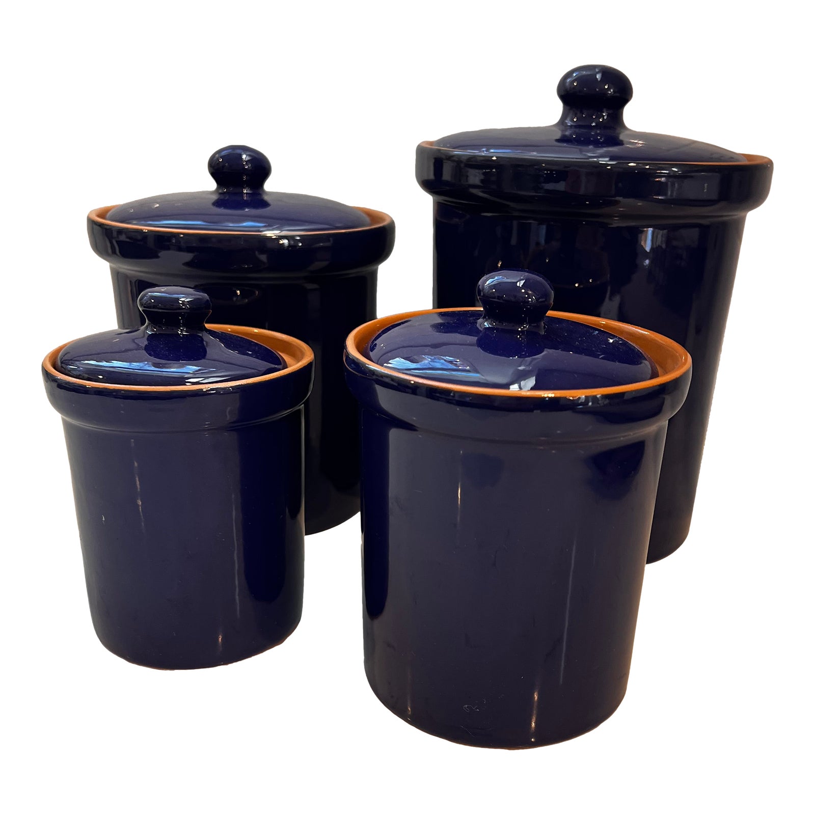 Italian Terracotta Cobalt Blue Canisters- Set of 4 | Chairish
