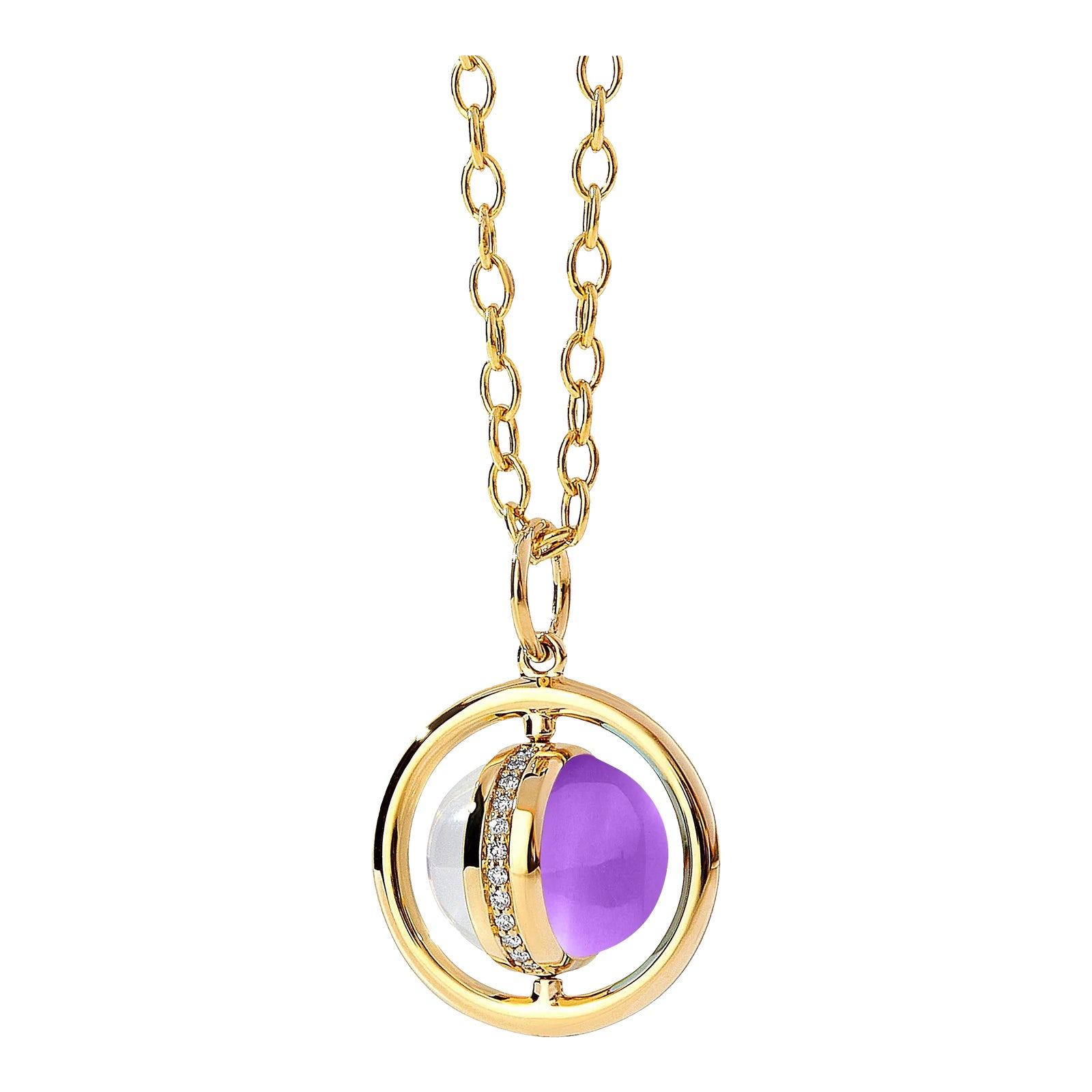 Syna Yellow Gold Swivel Pendant with Moon Quartz, Amethyst and Diamonds ...