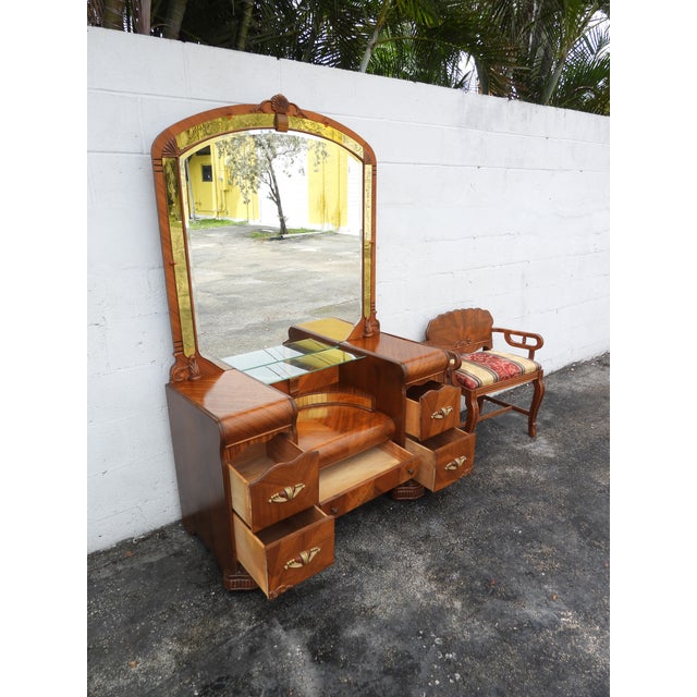 Art Deco Waterfall 1920s Vanity Makeup Table and Stool 6015 | Chairish