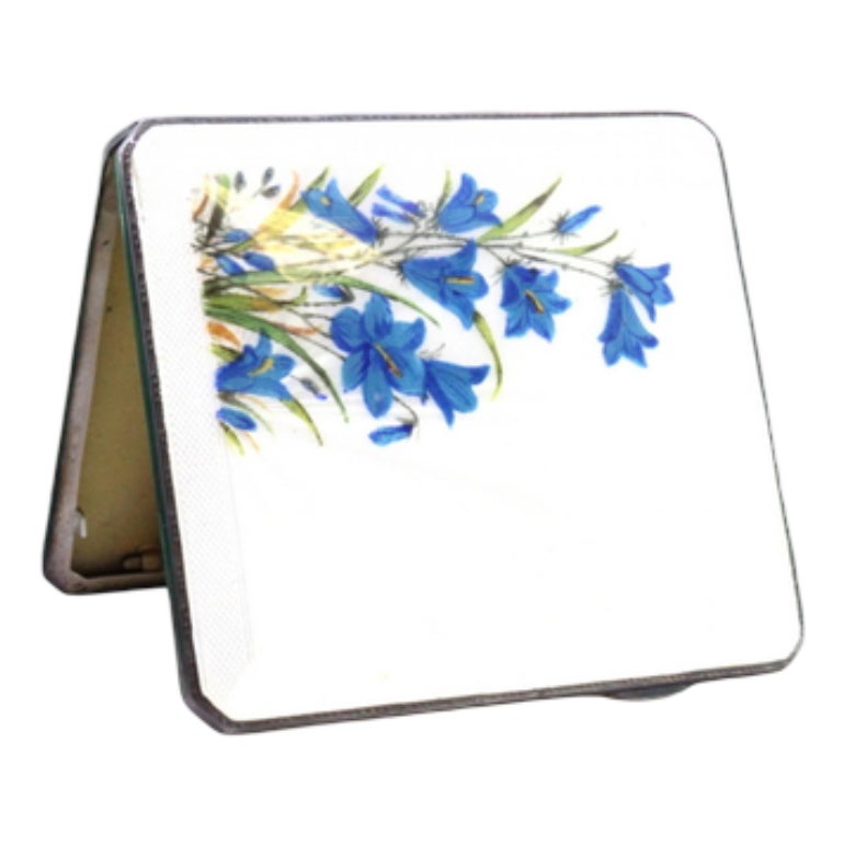 Guilloche Silver Cigarette Case with Enameled Hinged Lid with Blue ...