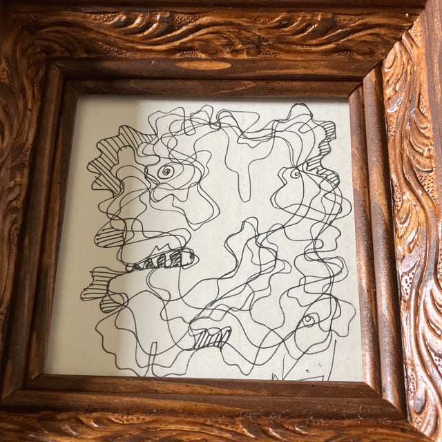 1980s Two Original Wayne Cunningham Abstract Pen and Ink Drawings Set ...