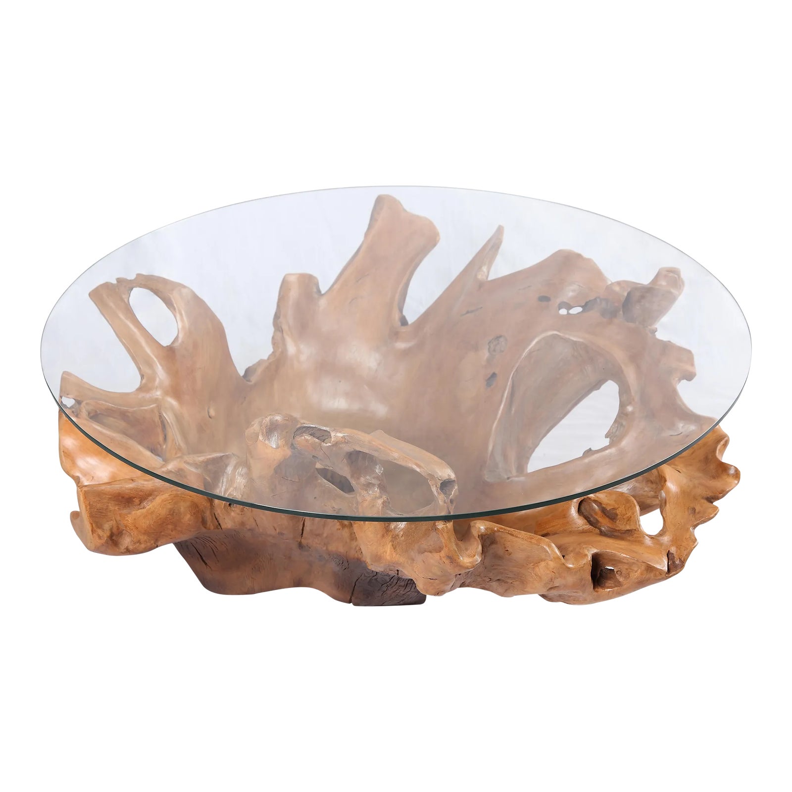 Round Organic Sculptured Teak Root Based Coffee Table 12 | Chairish