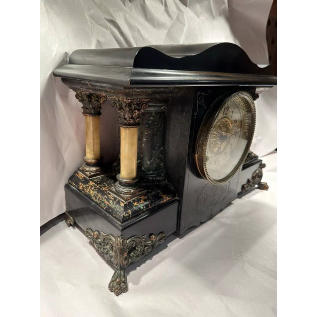 19th Century Seth Thomas “Shasta” Antique Black Adamantine Mantel Clock ...