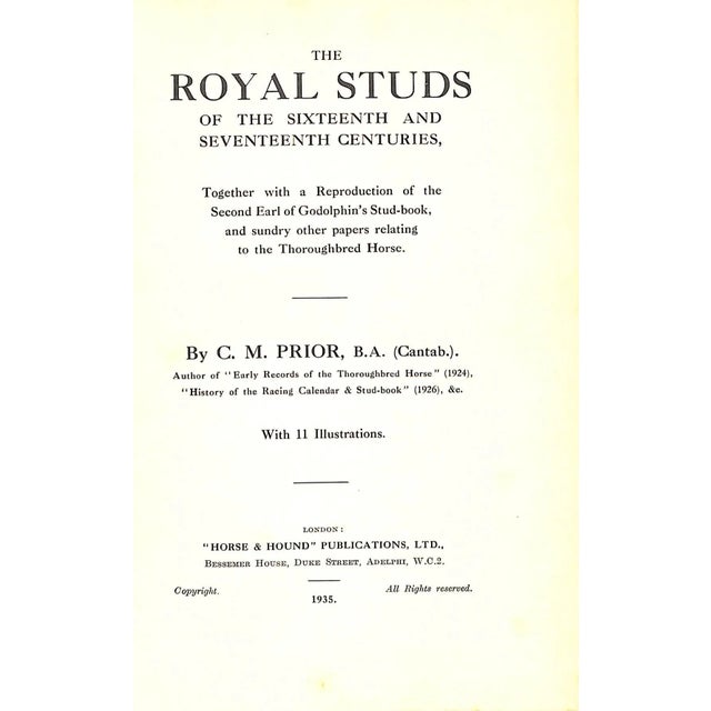 "The Royal Studs of the Sixteenth and Seventeenth Centuries" 1935 Prior ...