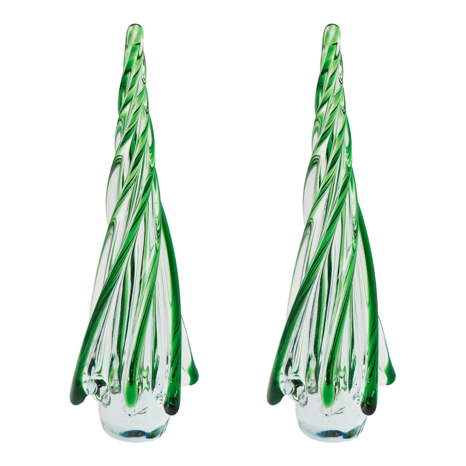 Holiday Glass Tree Green & Clear, Large - Set of 2 | Chairish