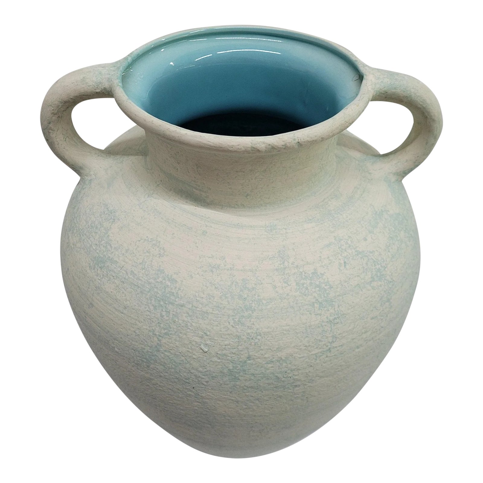 Vintage Haeger Pottery White & Aqua Textured Handled Floor Vase/jug ...