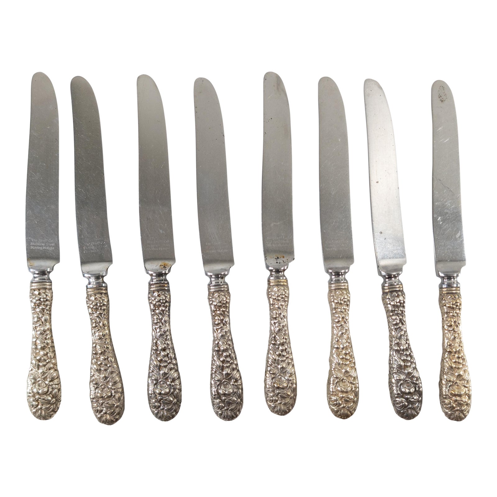 20th Century Set of 8 Sterling Silver Handled Knives by Stieff in Rose ...