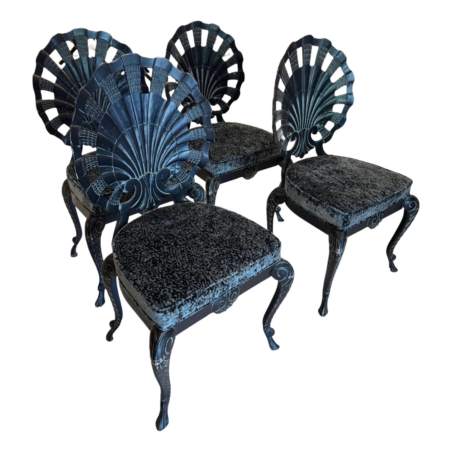 Set of 4 Vintage Iron Grotto Shell Back Chairs — Newly Reupholstered ...
