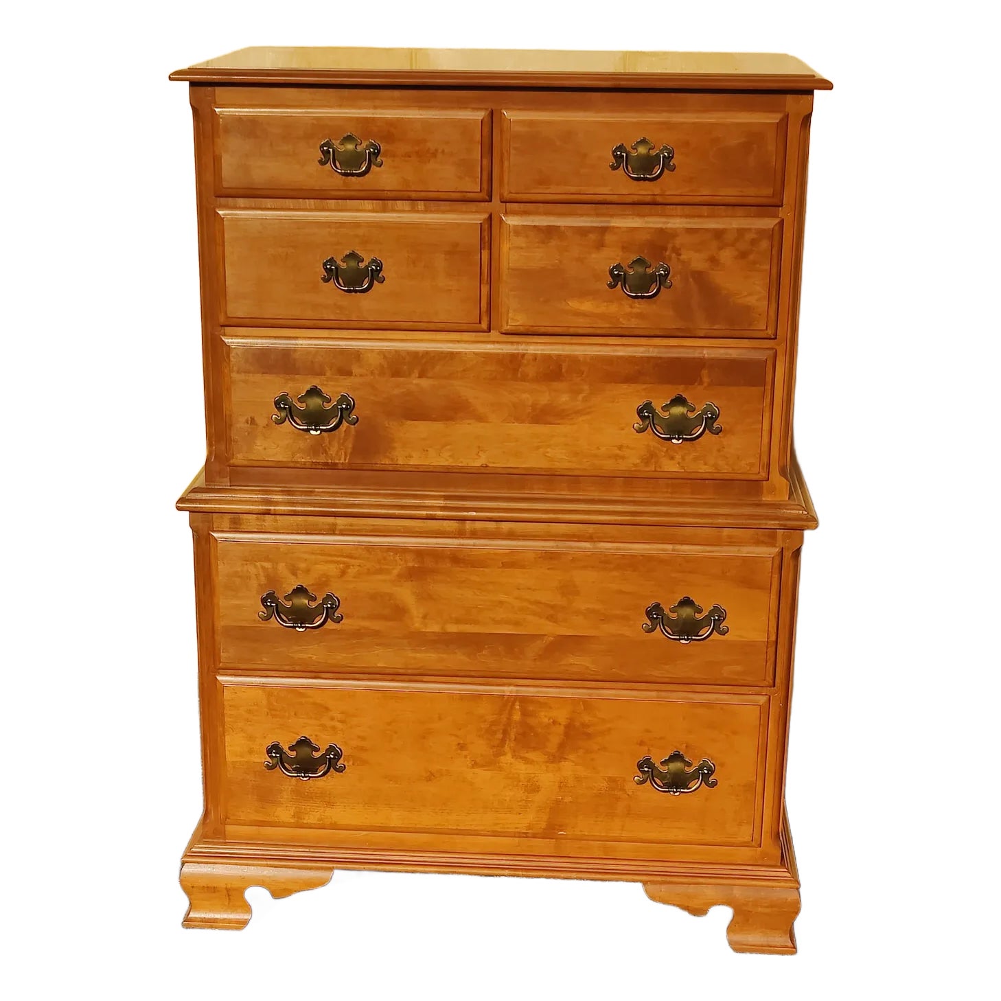 Ethan Allen American Colonial Solid Maple Highboy Dresser, Circa 1970s ...