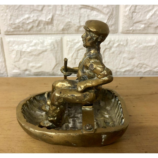 Vintage Brass Man in Coracle Rowing Boat | Chairish