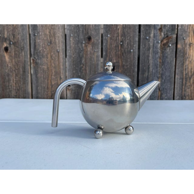1960s Art Deco Style Chrome Round Tea Pot | Chairish
