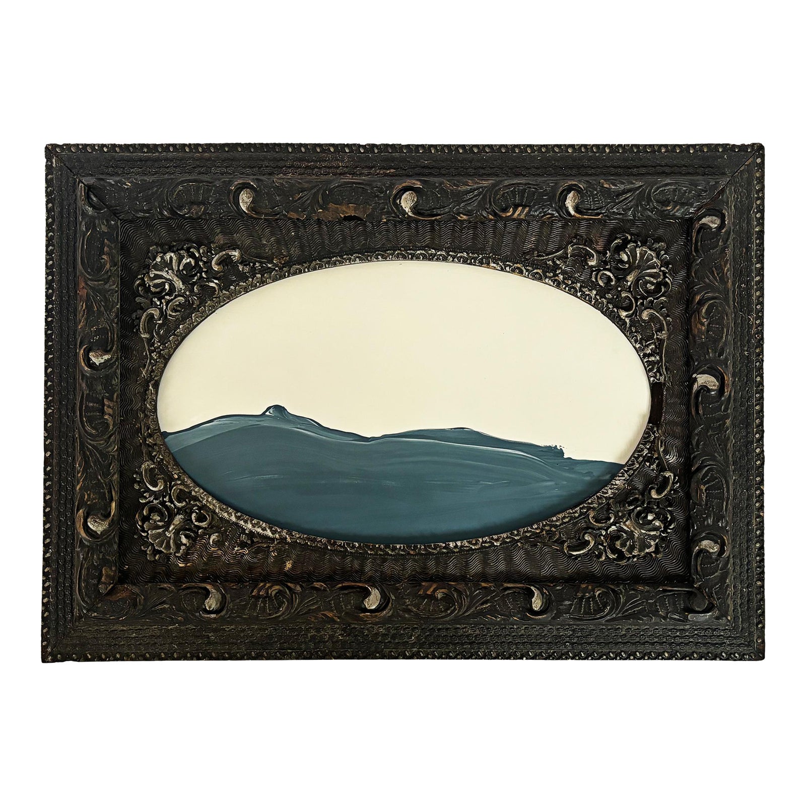 "Waves" Abstract Art in Antique Frame, Seascape Transitional Wall Art ...
