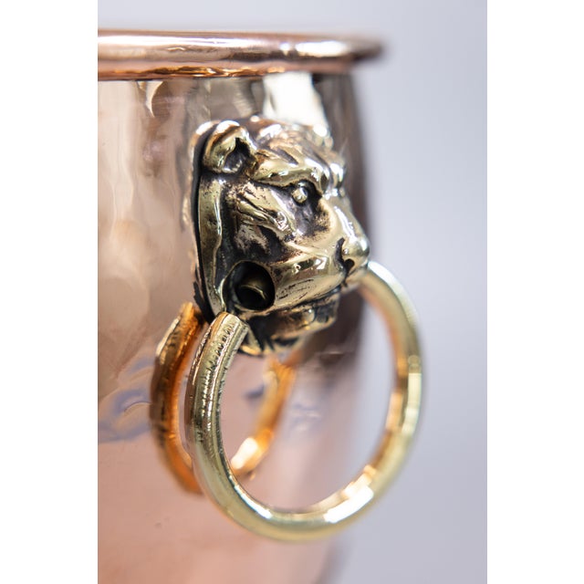 19th Century French Hammered Copper & Brass Lion Head Log Bin ...