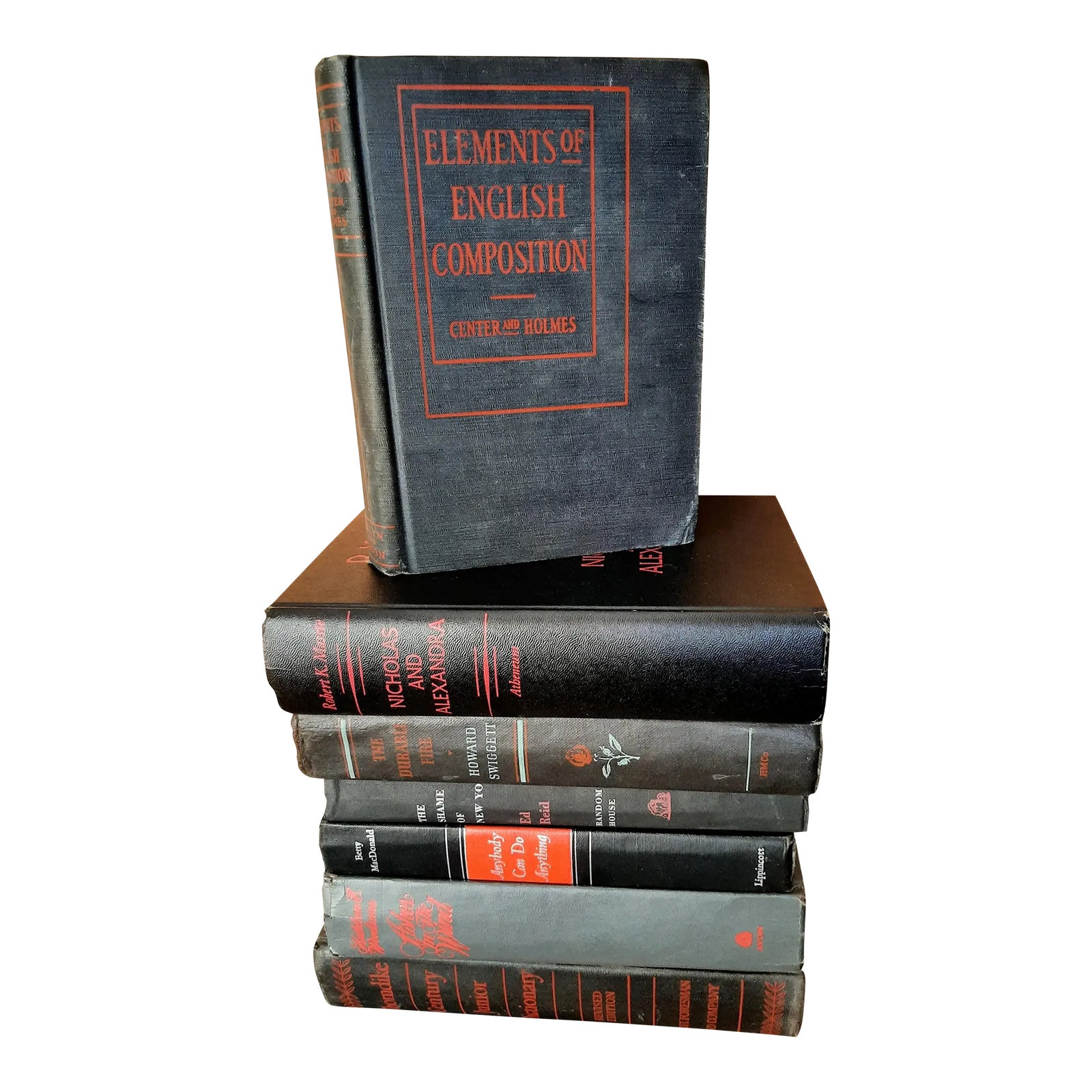 Black Red Book Stack Hardback Books Library Set | Chairish
