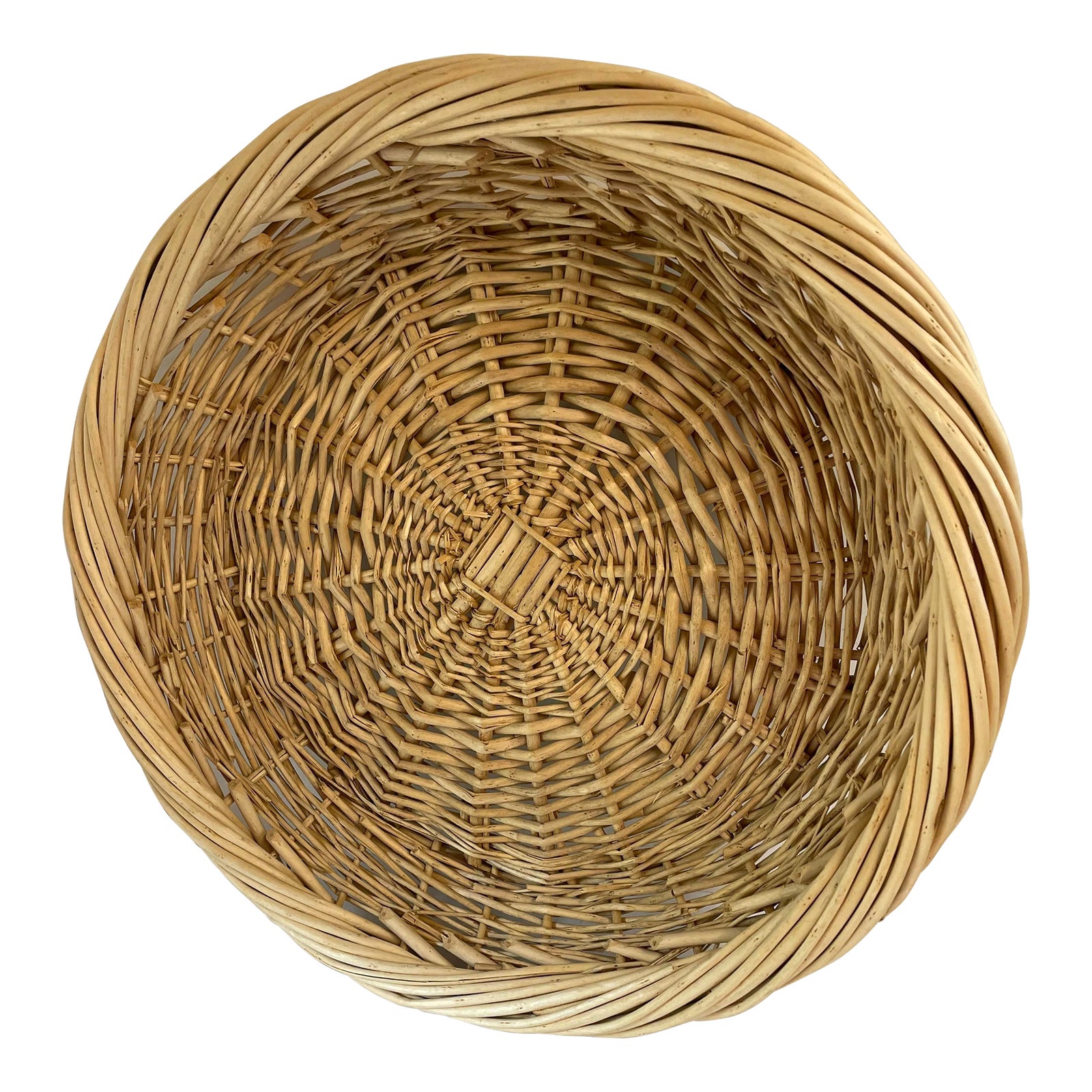 Vintage Wicker Large Round Tray Basket | Chairish