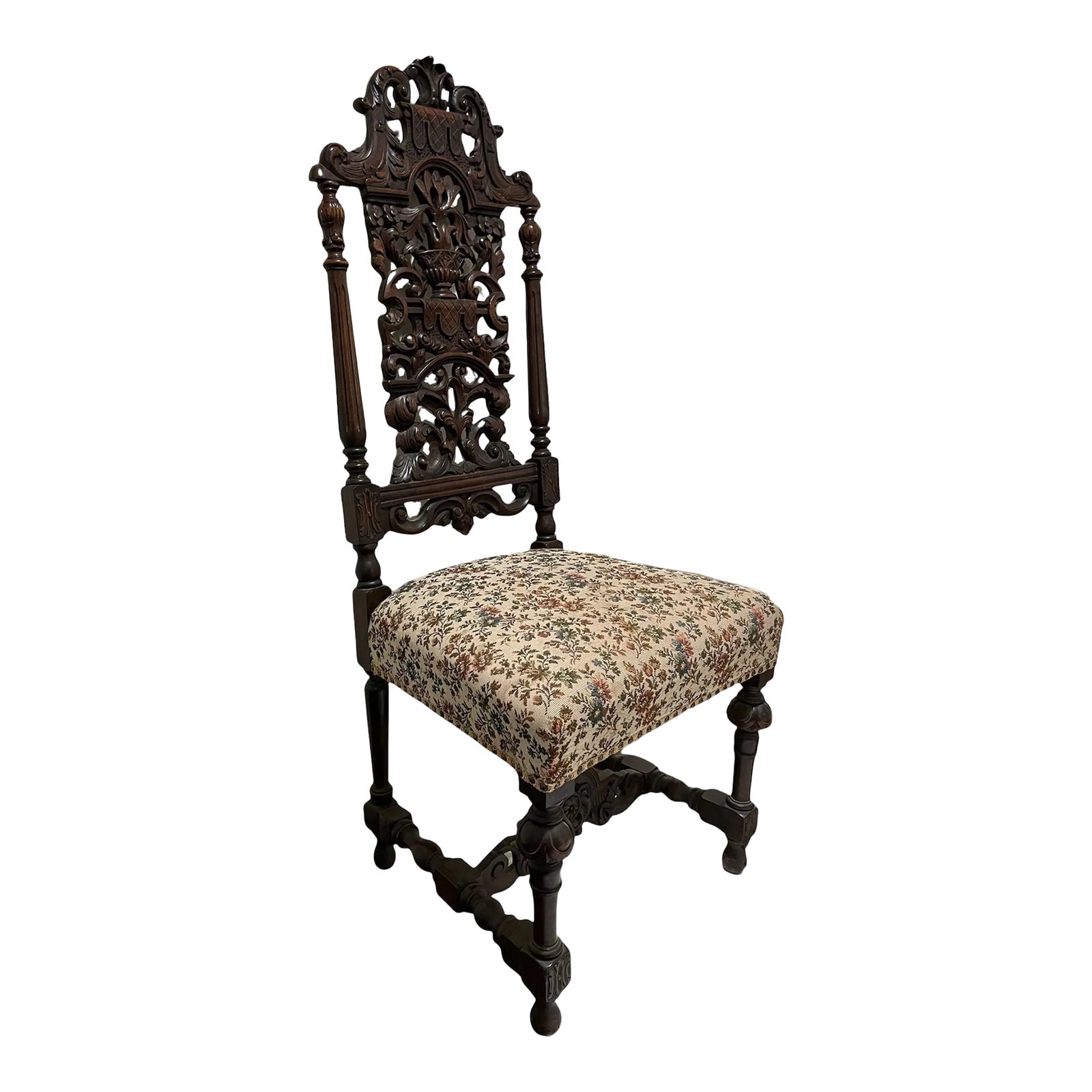 Mid 19th Century English Jacobean Style Walnut Chair | Chairish