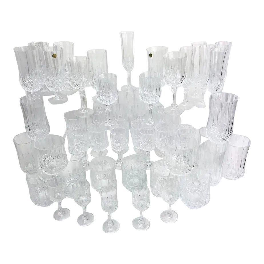 1990s Cristal D'Arques Diamond Longchamp Crystal Stemware Set- 56 ...