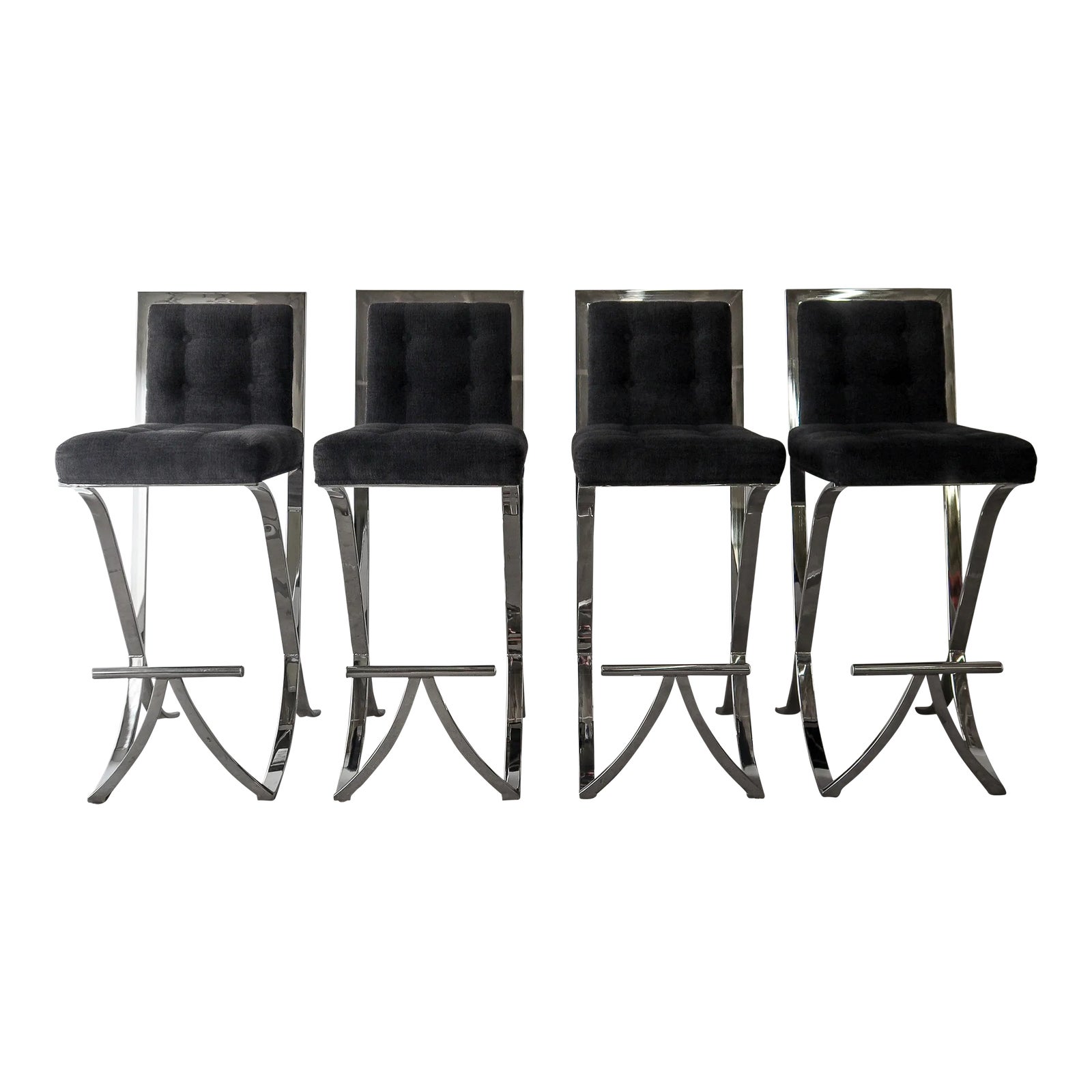 1980s Chrome X-Base Bar Stools - Set of 4 | Chairish