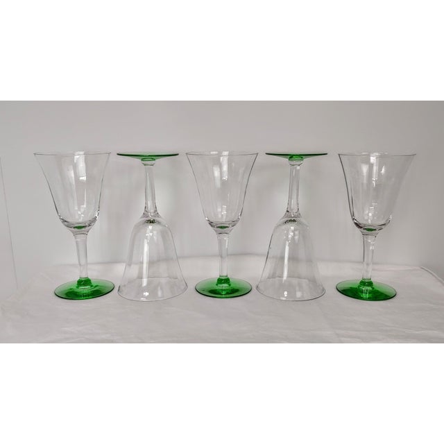 Vintage Handblown Uranium Glass Wine Goblets, Set of 5 | Chairish