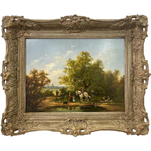 Gudrun Sibbons, Oil Painting of Family Picnic by the River with Horse ...