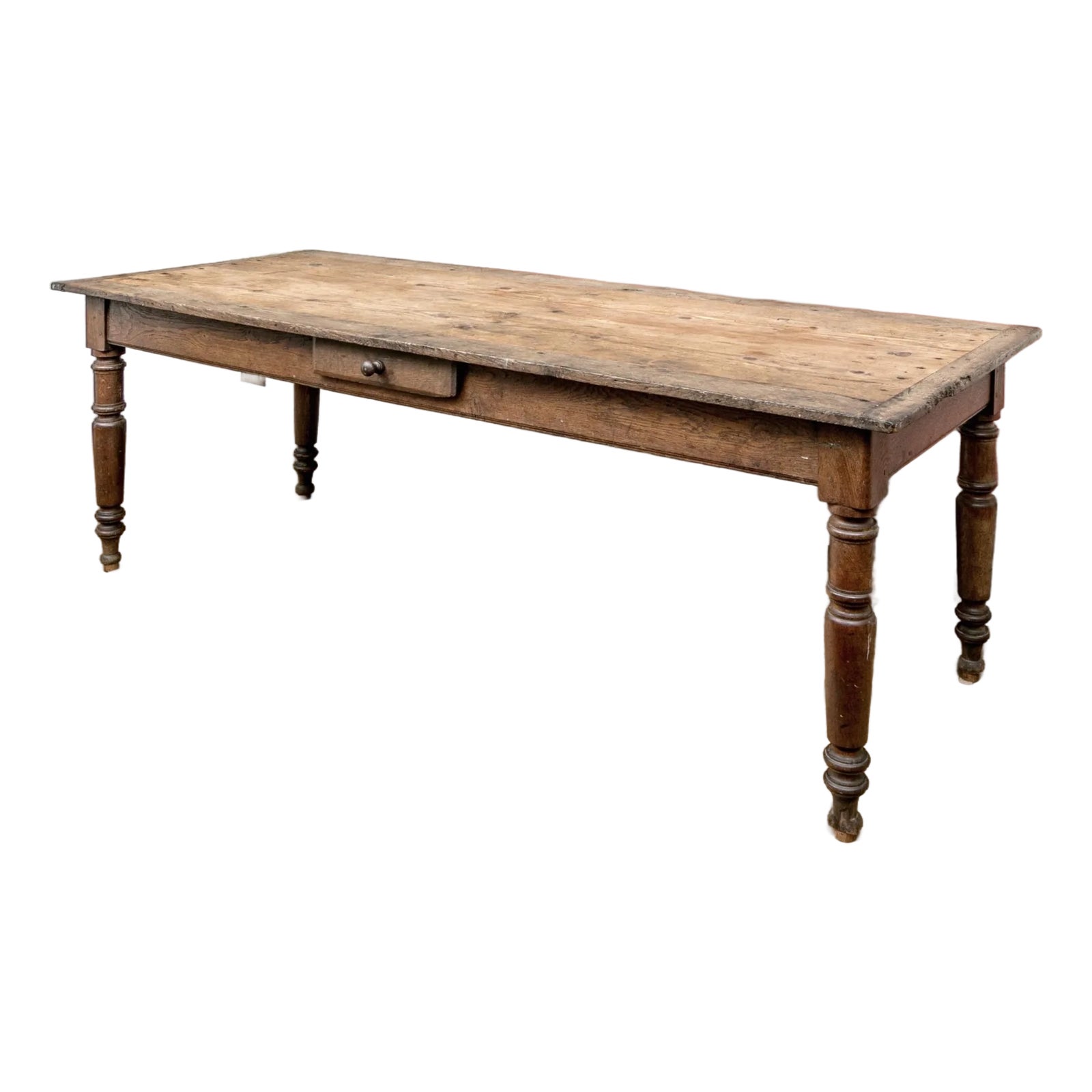 Antique Farmhouse Table — Oak & Pine, Turned Legs, 19th Century | Chairish