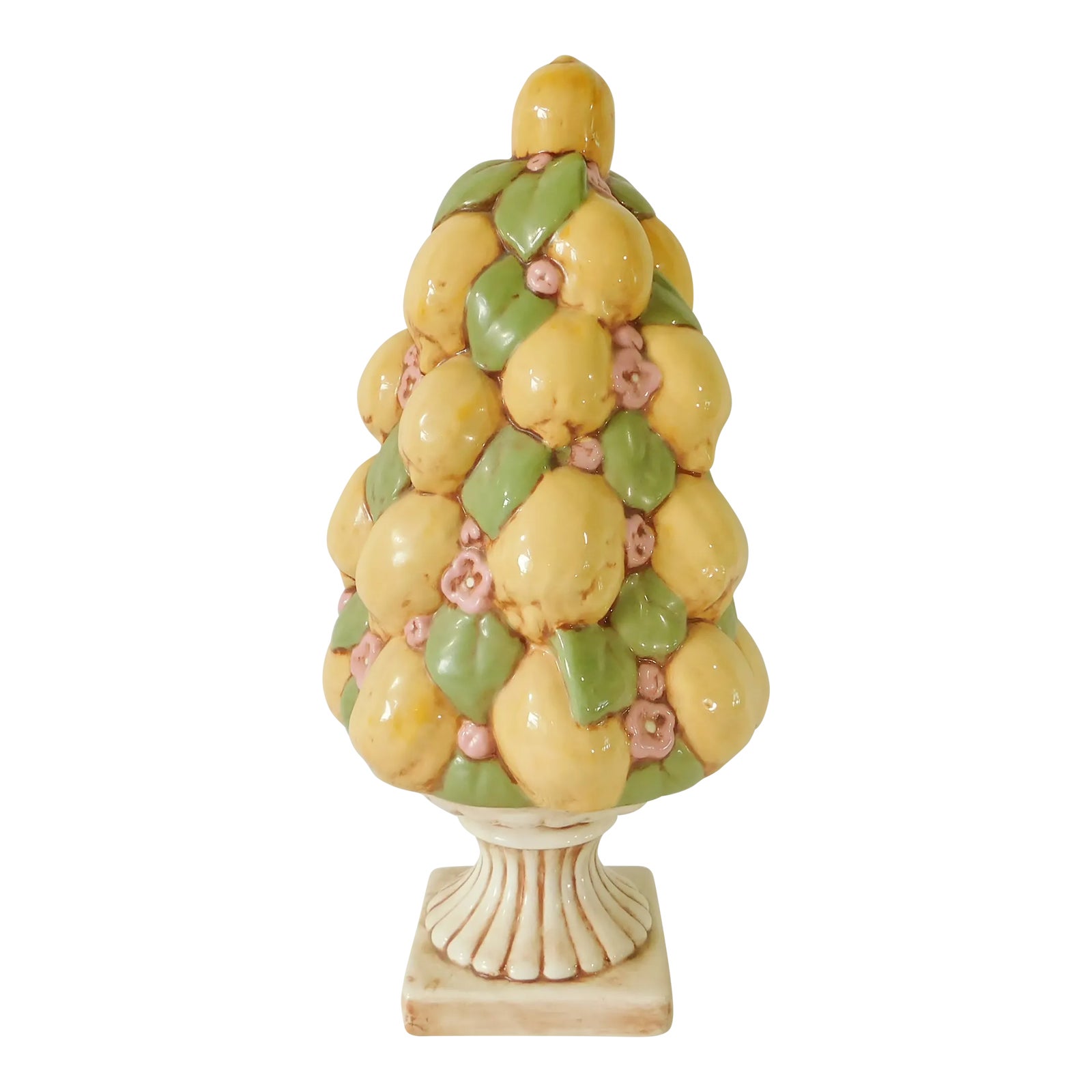 Large Vintage C1970s Hand Painted Ceramic Lemon Tree on Pedestal | Chairish