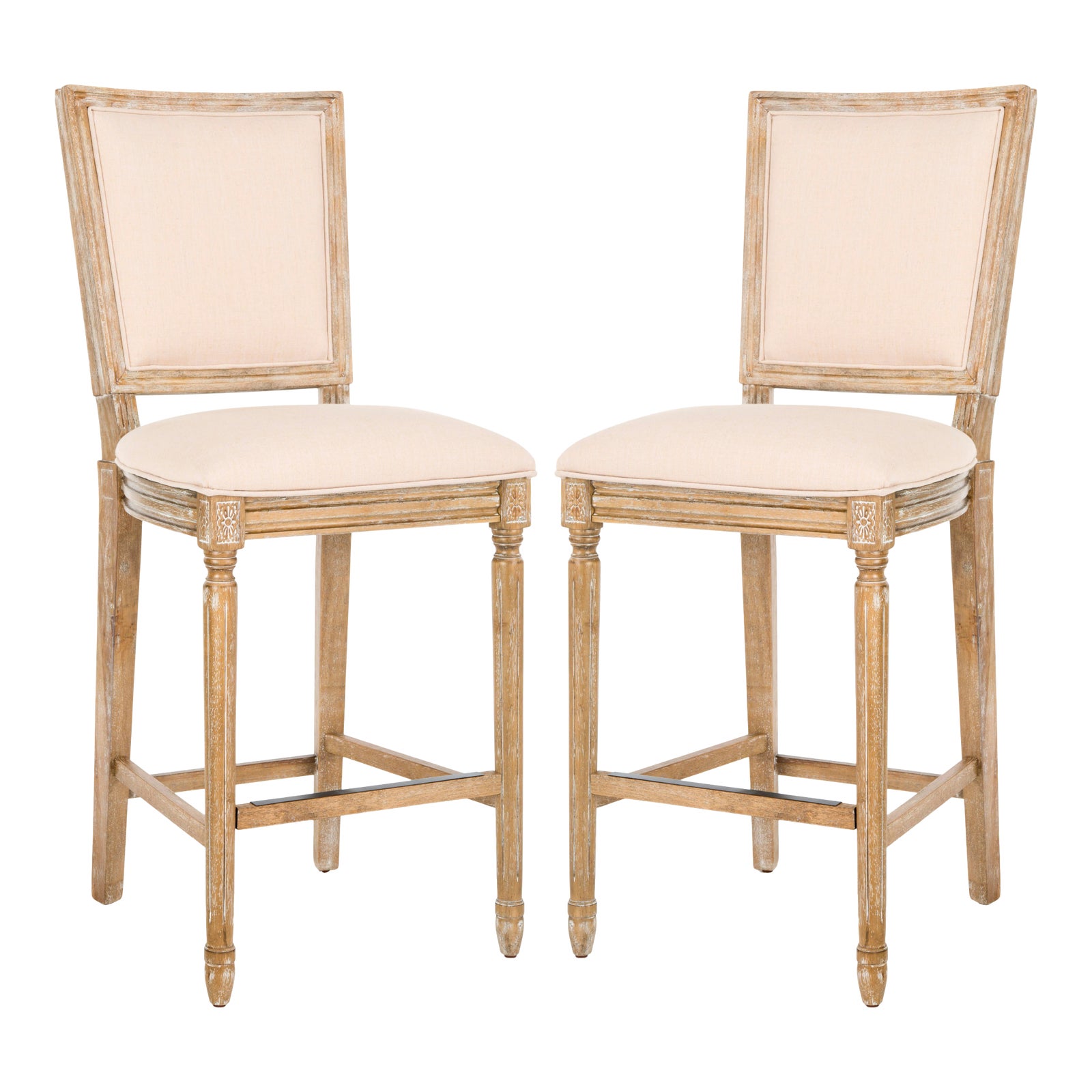 Square Back Barstool in Beige - a Pair | Chairish
