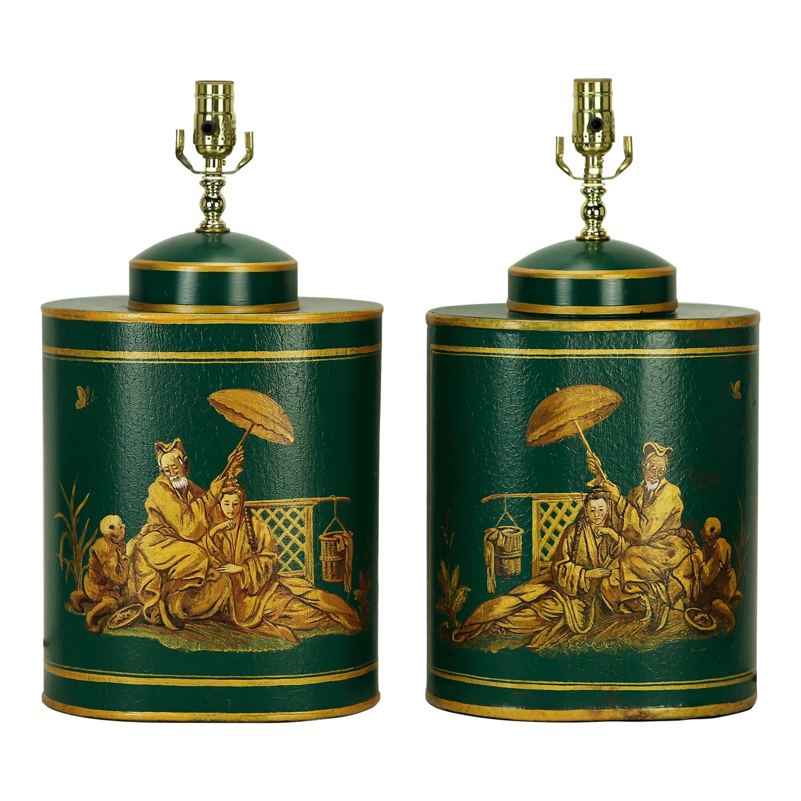 Vintage English Export Tea Caddy Hand-Painted Chinoiserie Figurines ...