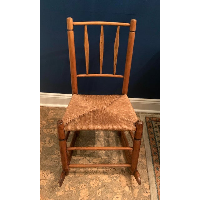 19th Century Handmade Small Rocker With Rush Seat | Chairish