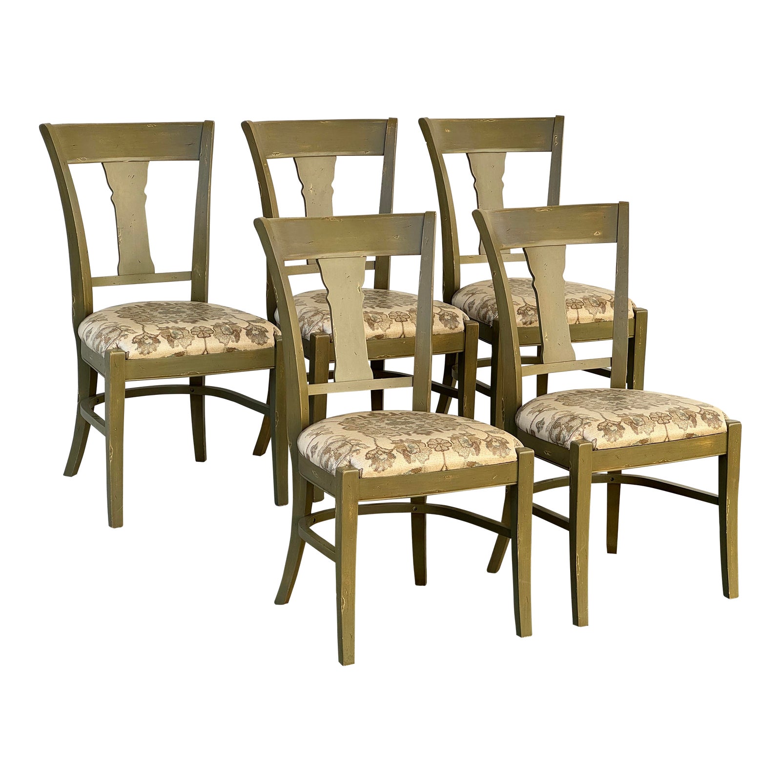 Vintage Olive Painted Dining Chairs, a Set of Five | Chairish