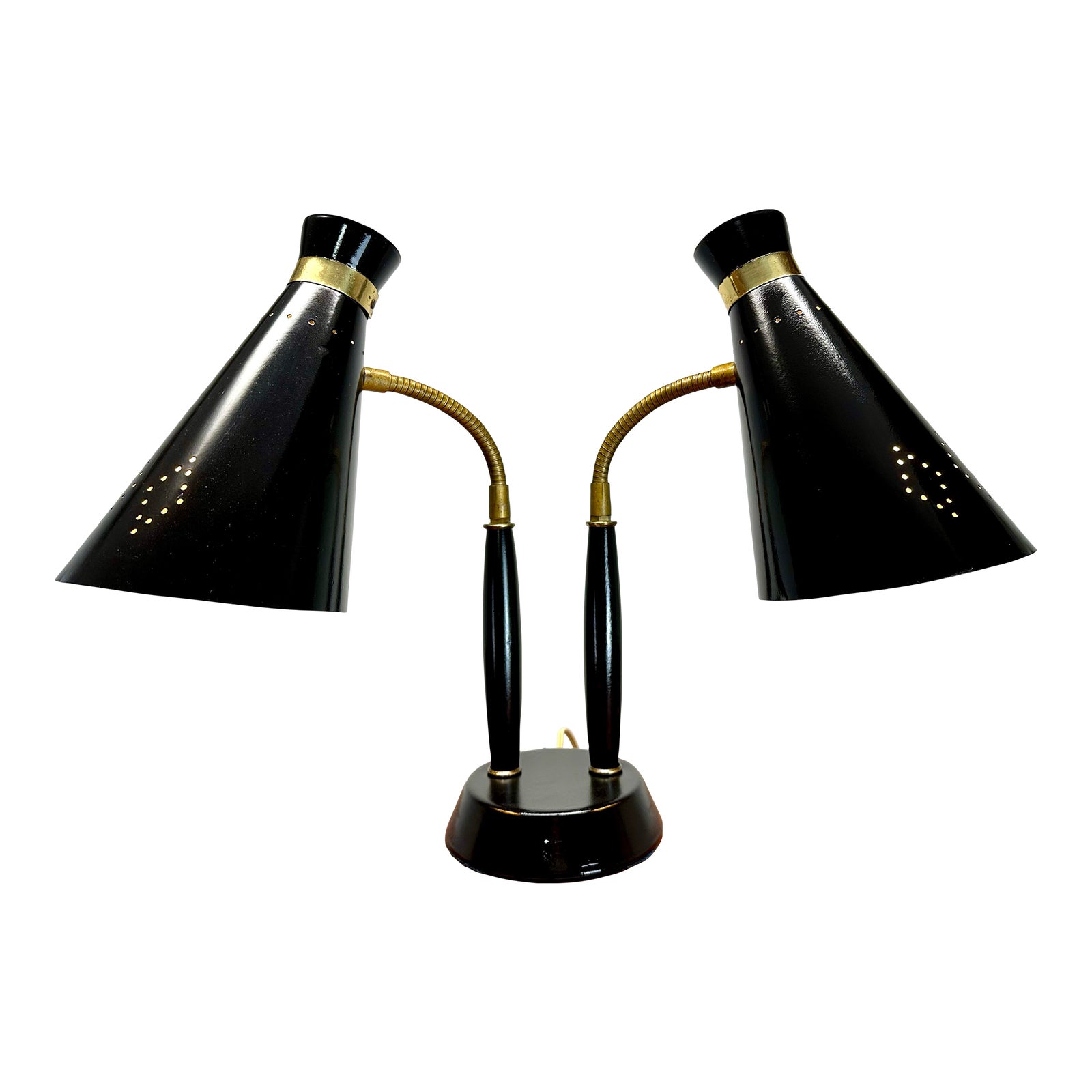 Mid Century Atomic Modern Double Gooseneck Desk Lamp in Black & Brass ...