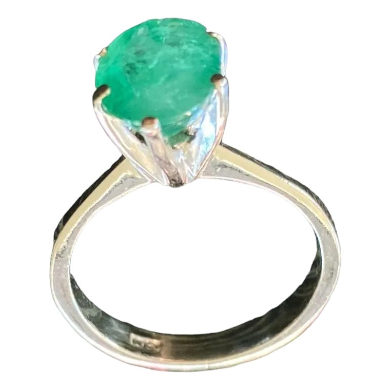 Retro 18 K White Gold Emerald One Stone Ring Size 5 | Chairish