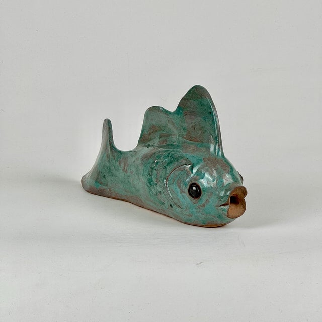 1970s Whimsical Vintage Signed Ceramic Fish Sculpture in Aqua Color ...