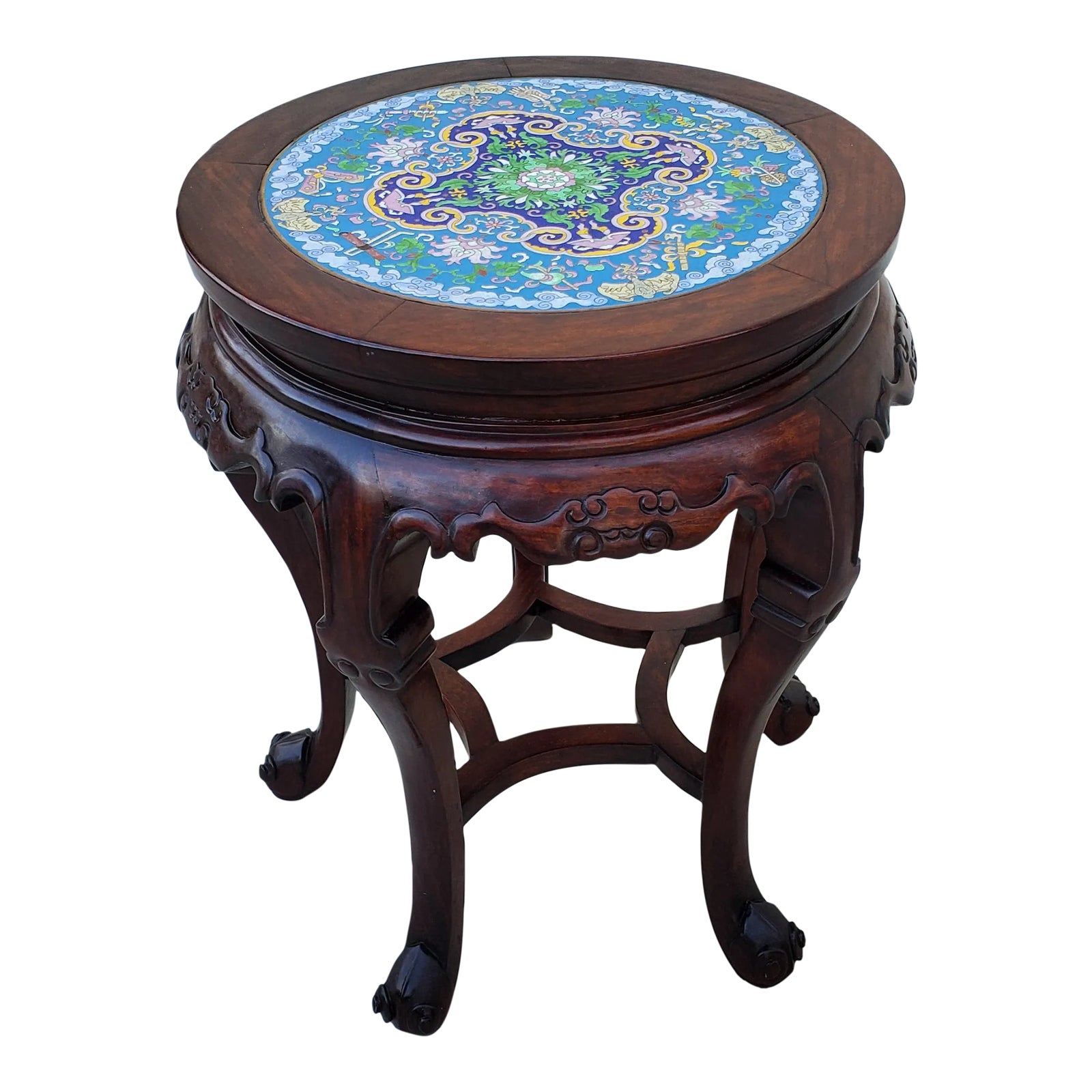 19th Century Chinese Carved Rosewood Side Table With Inset Cloisonne ...