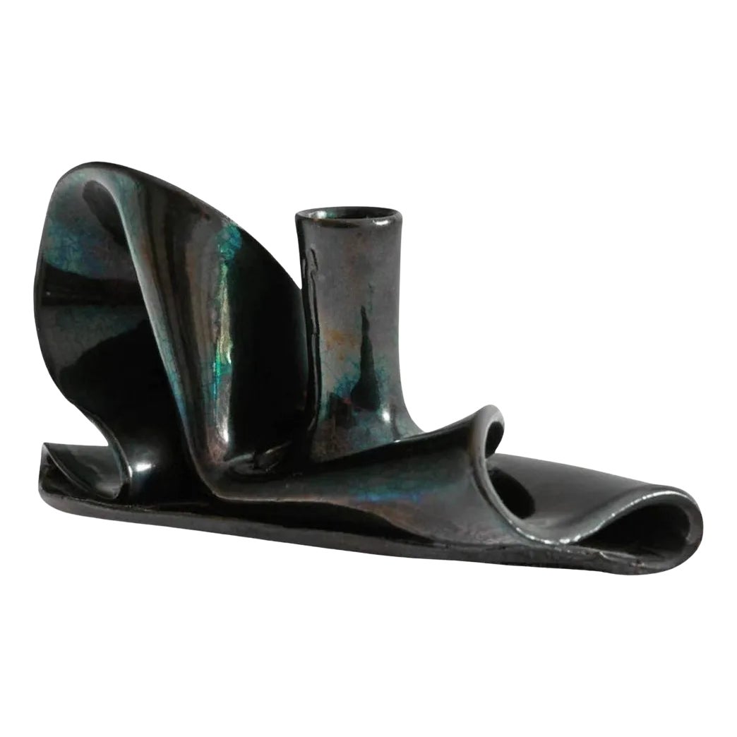 Freeform Metallic Glazed Folded Studio Pottery Candle Holder, 1930s ...