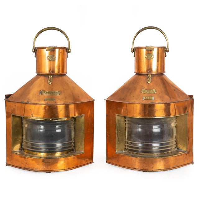 Large Pair of Hugh Douglas Copper Starboard & Port Ship Lanterns | Chairish