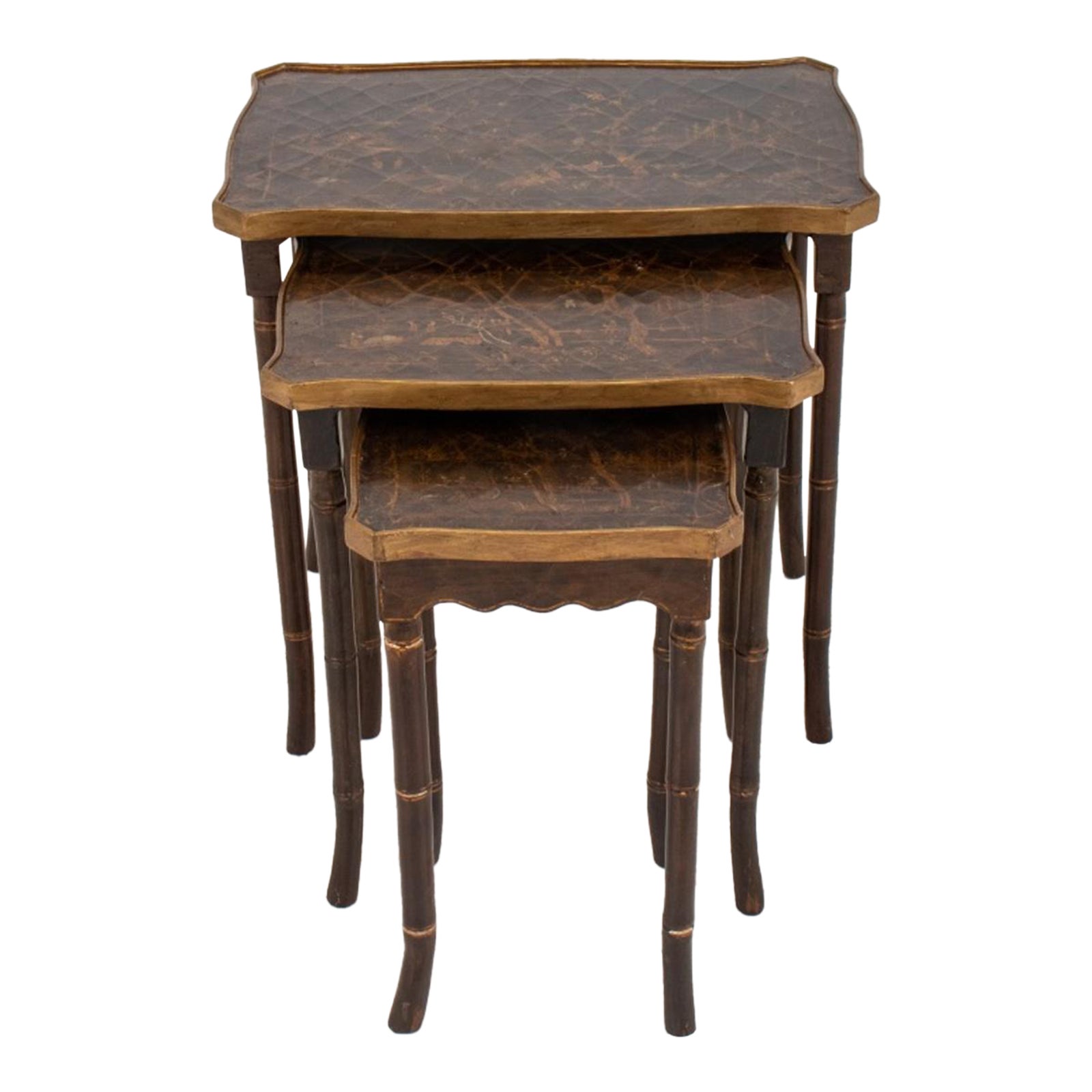 Chinoiserie Faux Bamboo Wood Nesting Table, Set of 3 | Chairish