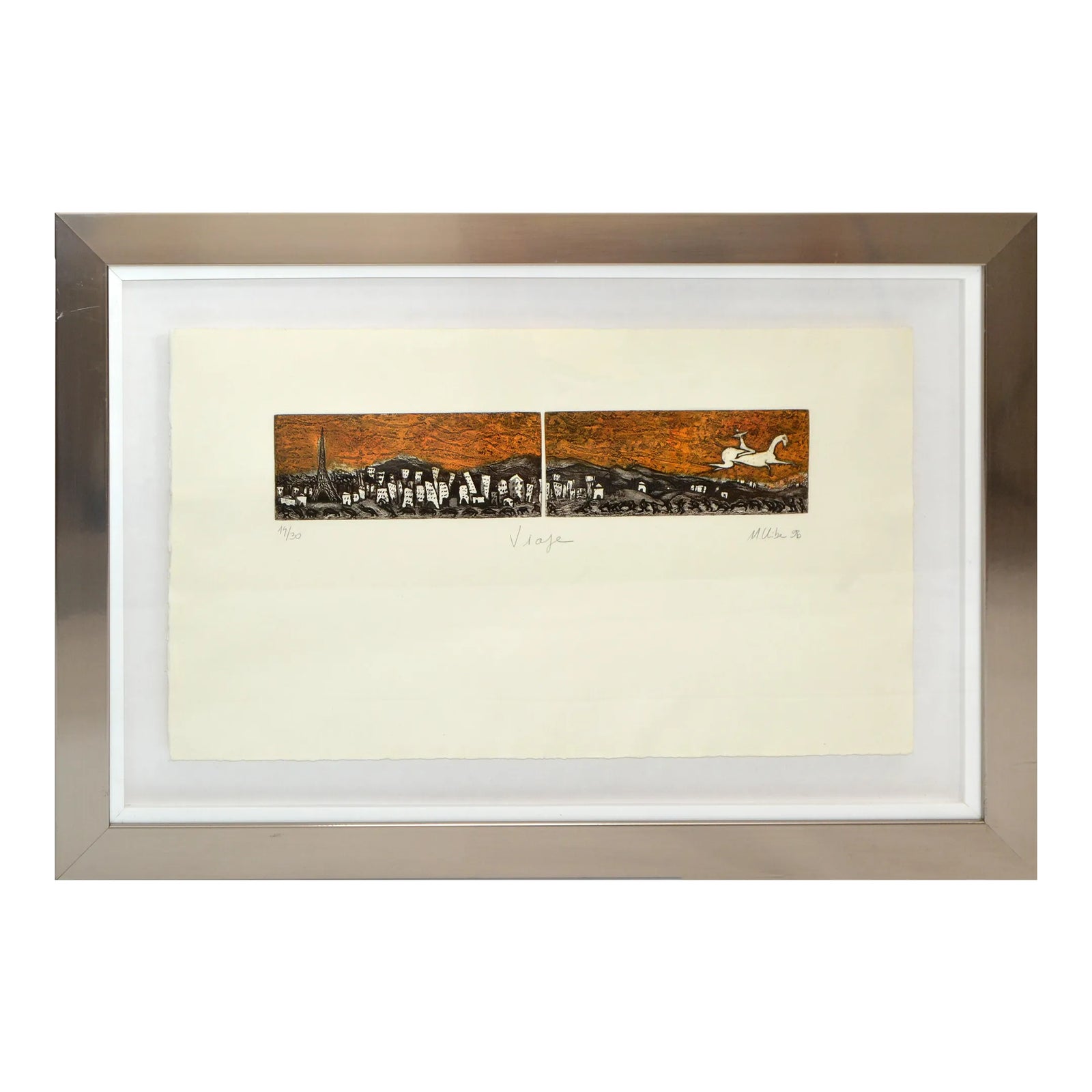 Chrome Framed French Artist Signed Lithography Etching 1998 Eiffel ...