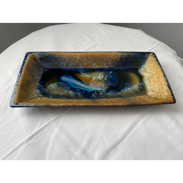 Bill Campbell Signed Blue and Gold Flambeaux Glaze Sushi Tray | Chairish